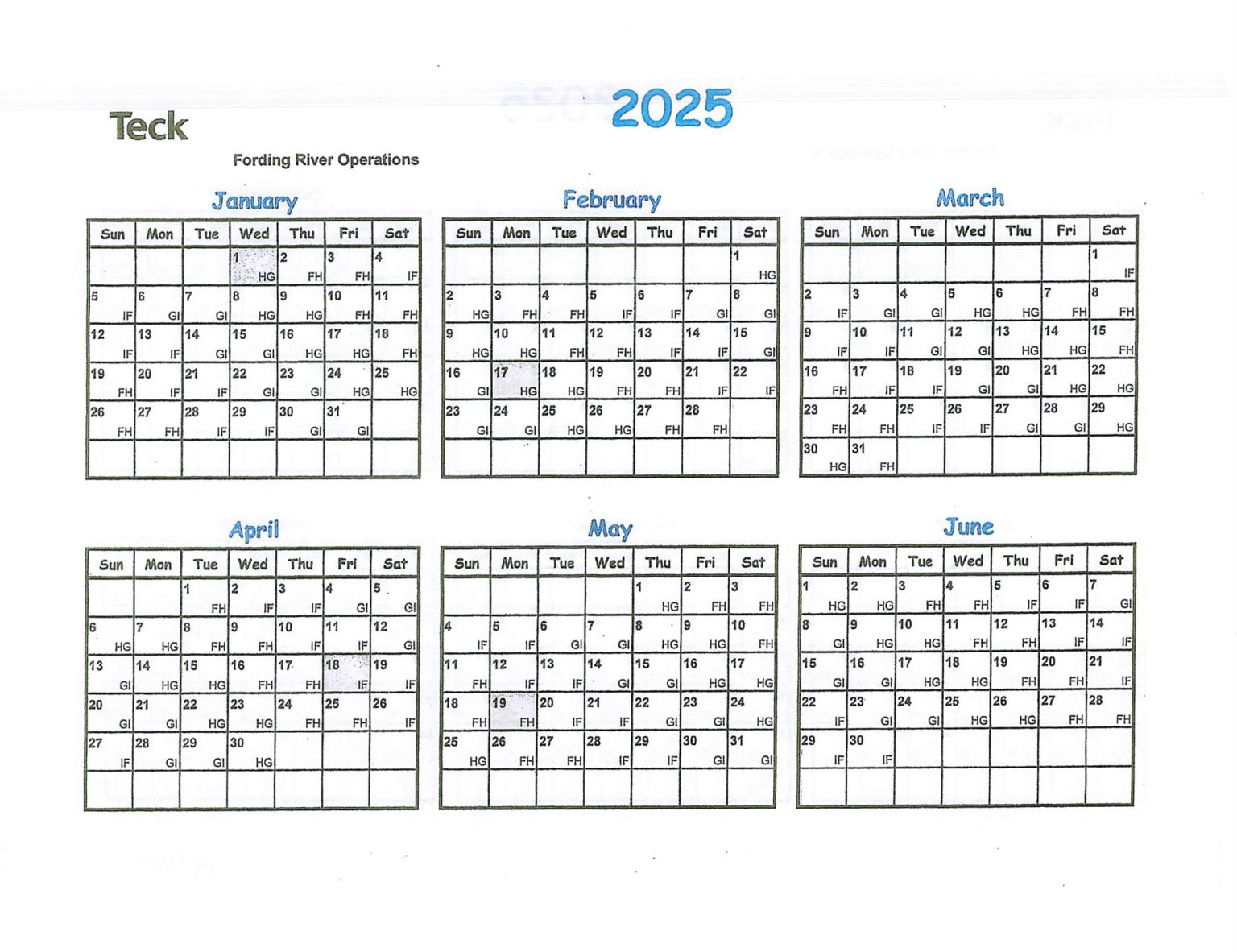 2025 Shift Calendar – USW 7884